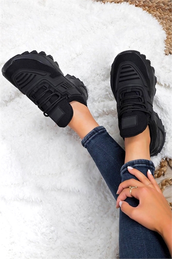 Chunky Mesh Sports Trainers in Black - Roman Originals UK