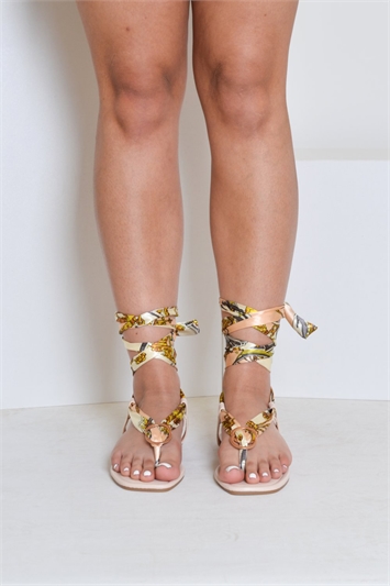 Scarf Wrap Around Tie Leg Sandals in Natural - Roman Originals UK