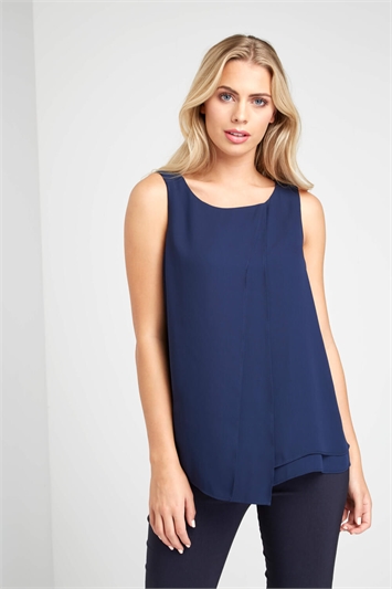 Double Layer Wrap Top in Navy - Roman Originals UK