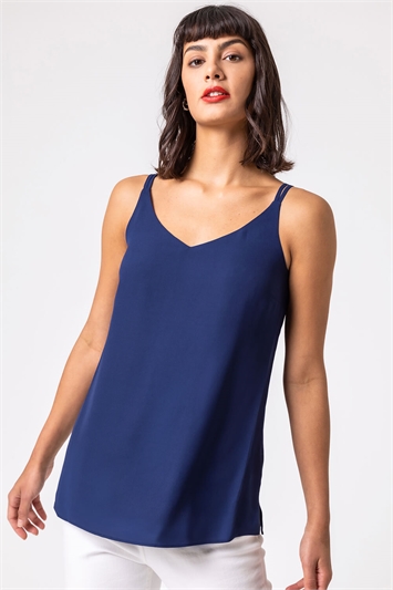 Cross Back V-Neck Camisole in Navy - Roman Originals UK
