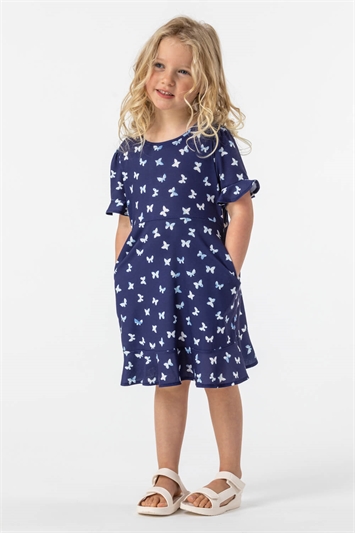Girls Heart Print Stretch Swing Dress in Pink - Roman Originals UK
