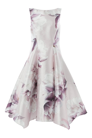 Floral Print Fit And Flare Midi Dress In Light Pink Roman Originals Uk