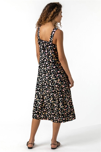 Floral Wide Strap Midi Dress in Multi - Roman Originals UK