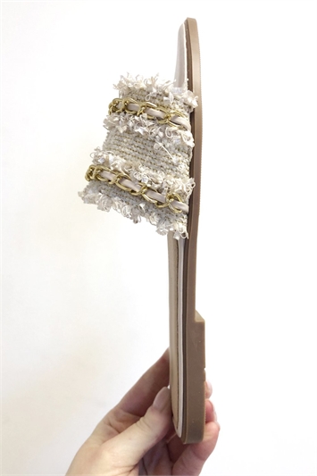 Woven Gold Detail Slider Sandals in Natural - Roman Originals UK