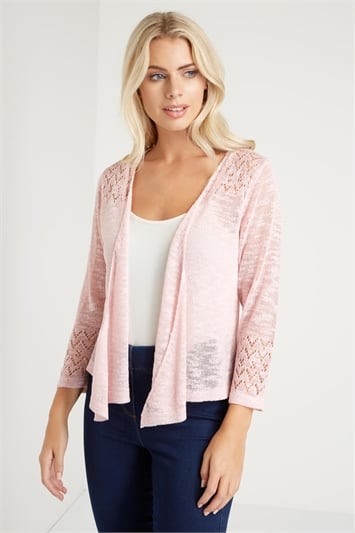 Pointelle Drop Needle Shrug in Pink - Roman Originals UK