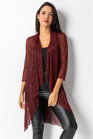 Waterfall Plisse Cover Up Cardigan in Red - Roman Originals UK
