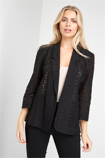 3/4 Sleeve Lace Jacket in Black - Roman Originals UK