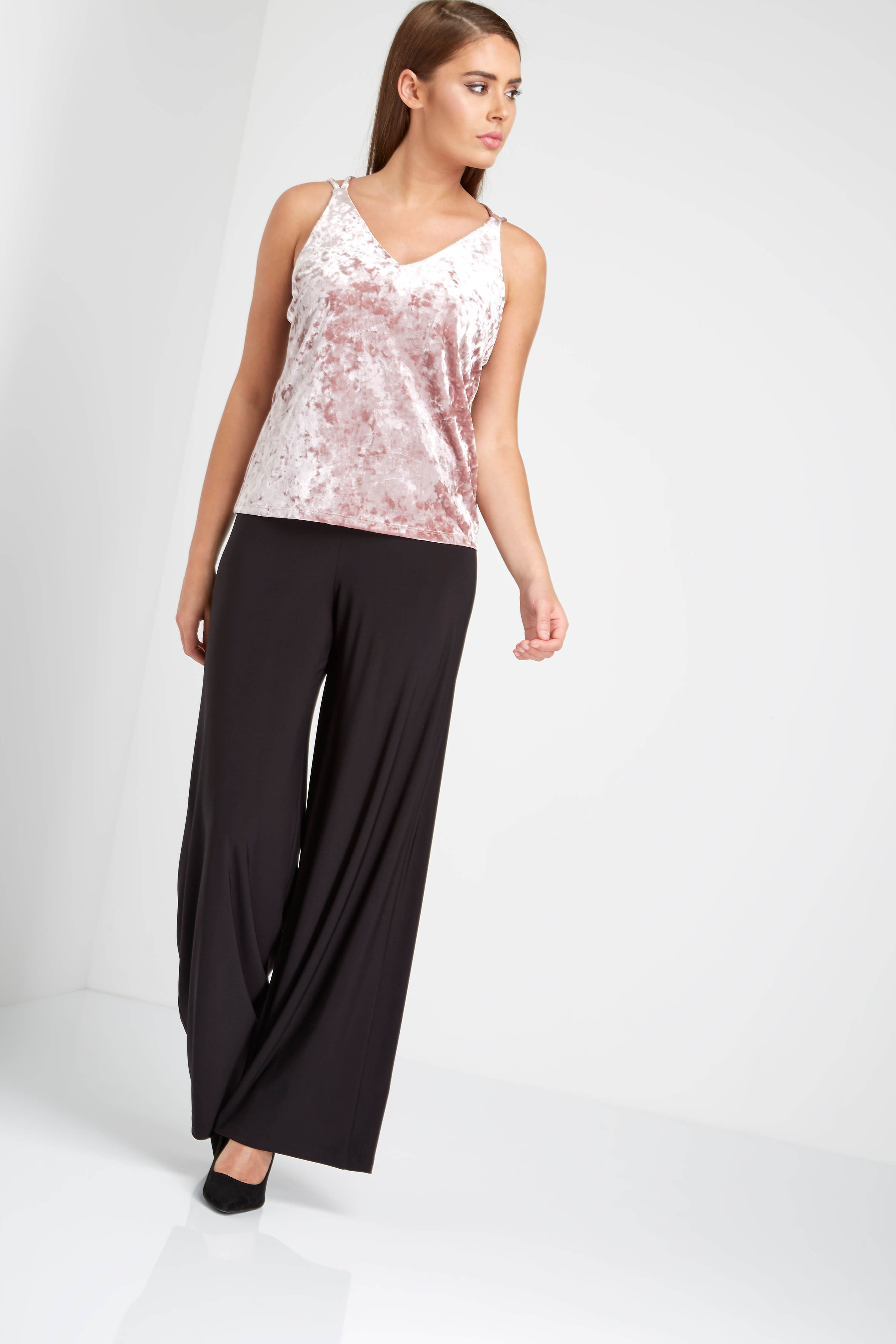 Crushed Velvet Cami Top in Light Pink - Roman Originals UK