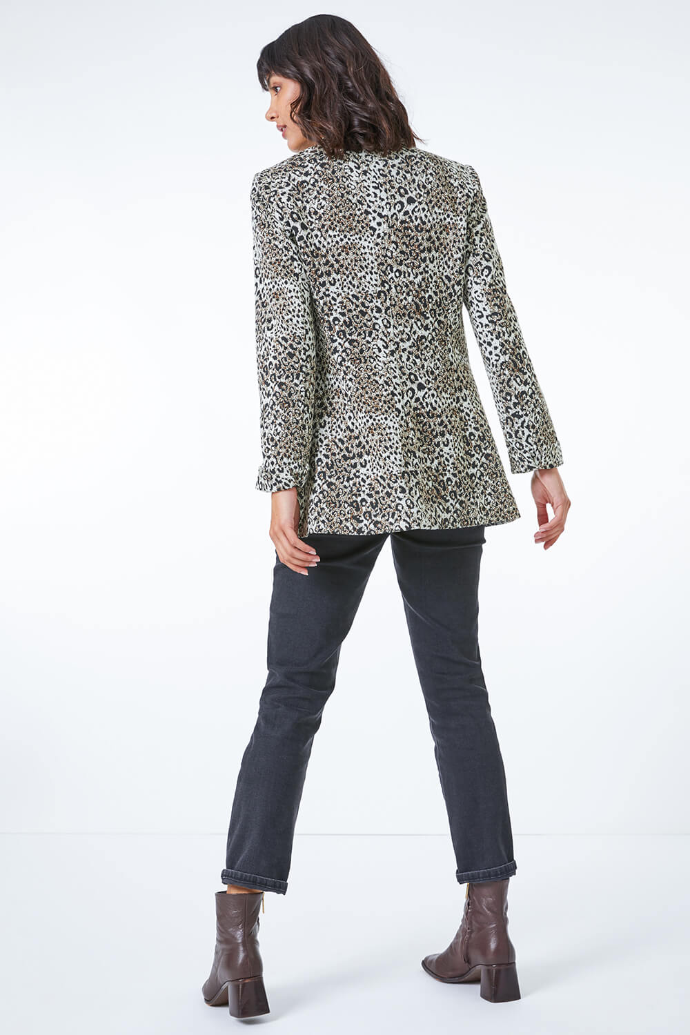 Animal Print Relaxed Blazer in Natural - Roman Originals UK