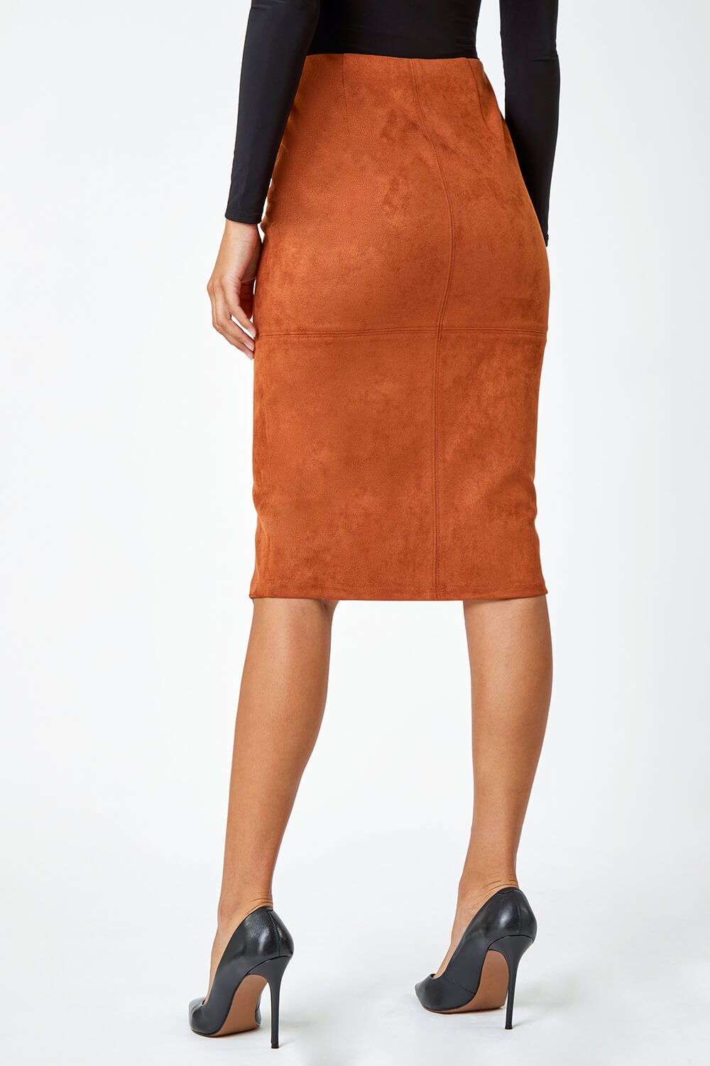 Tan Suedette Pencil Stretch Skirt | Roman UK