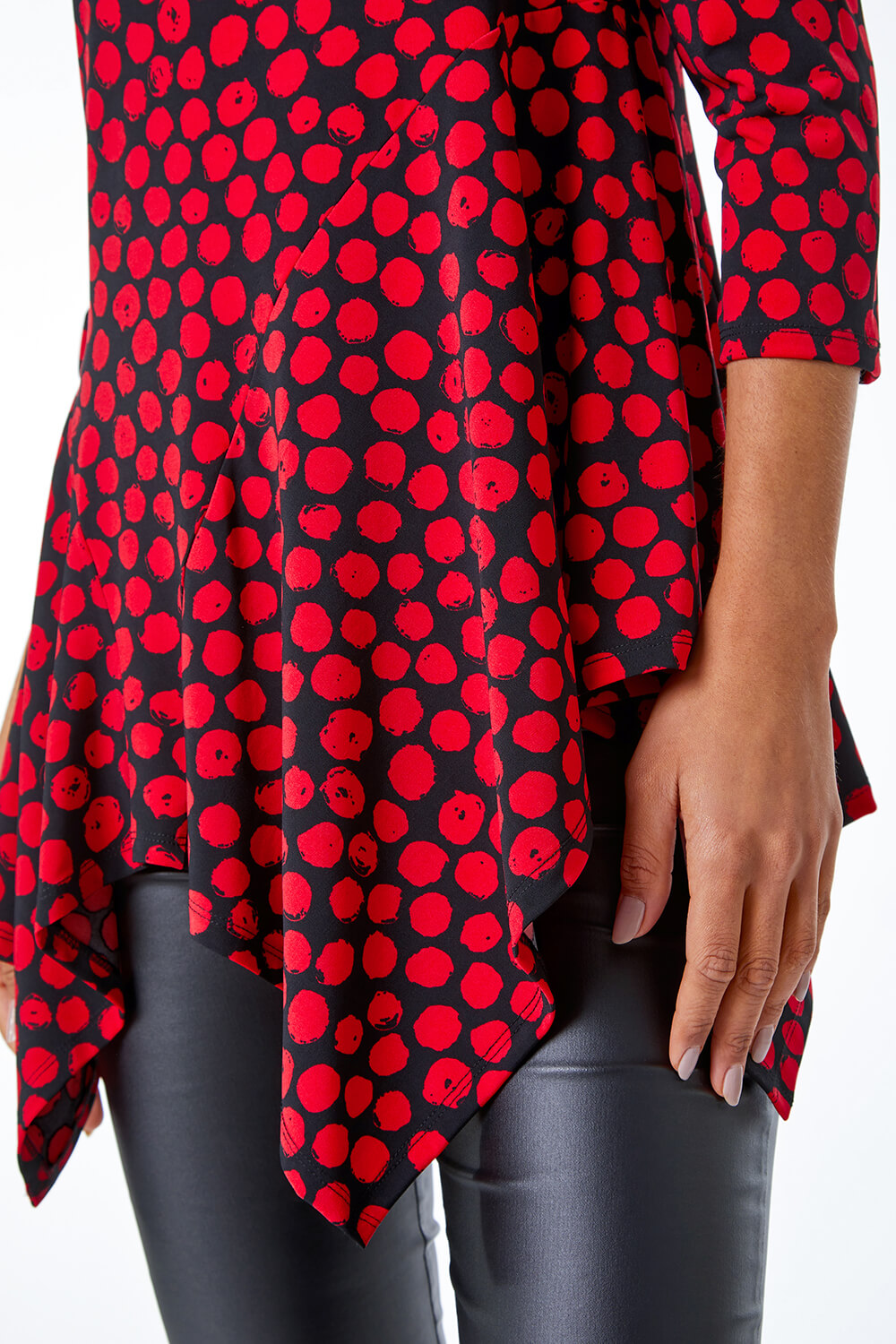 Spot Print Asymmetric Tunic Top in Red - Roman Originals UK