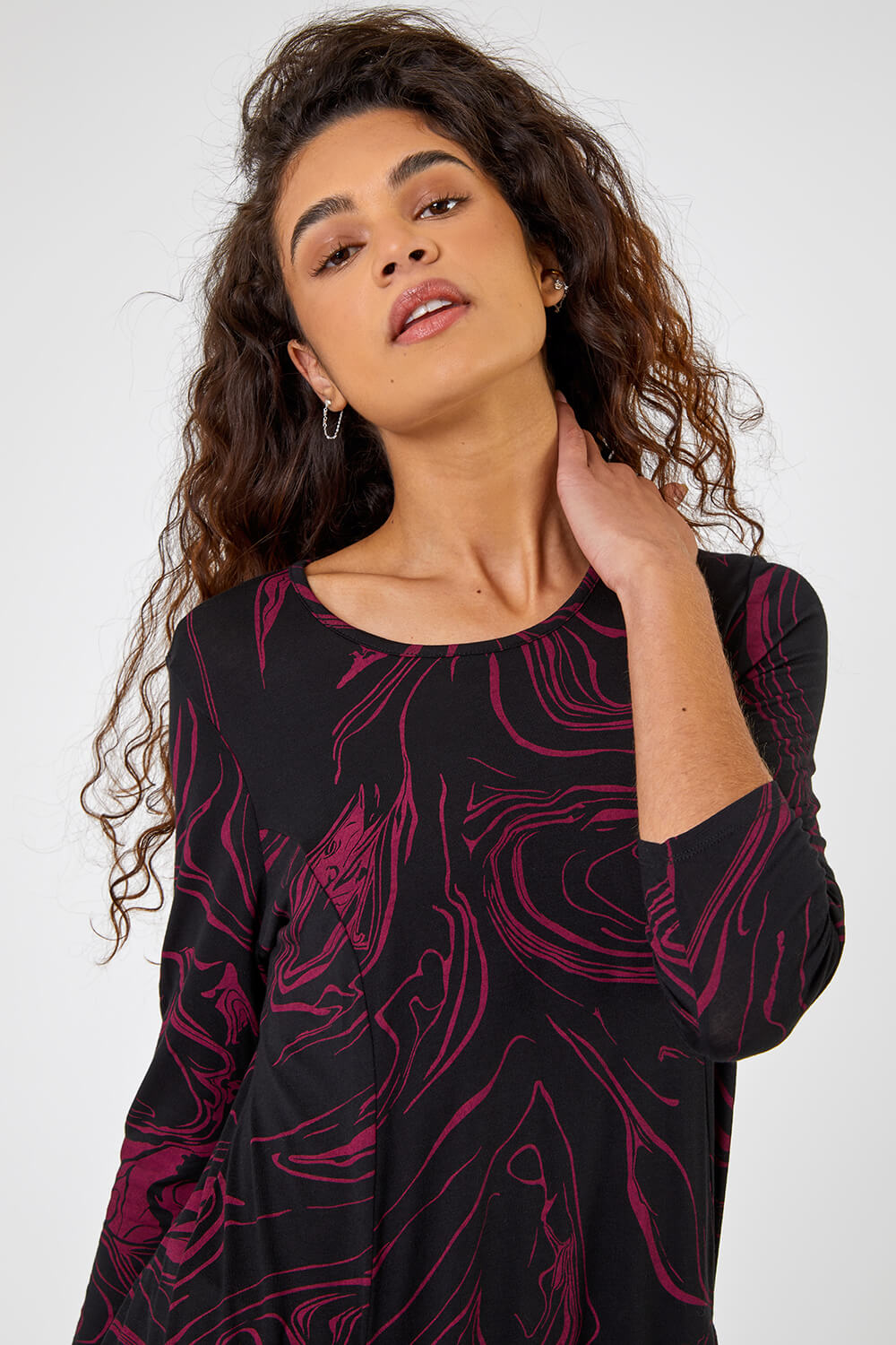 Swirl Print Pocket Tunic Top in Plum - Roman Originals UK