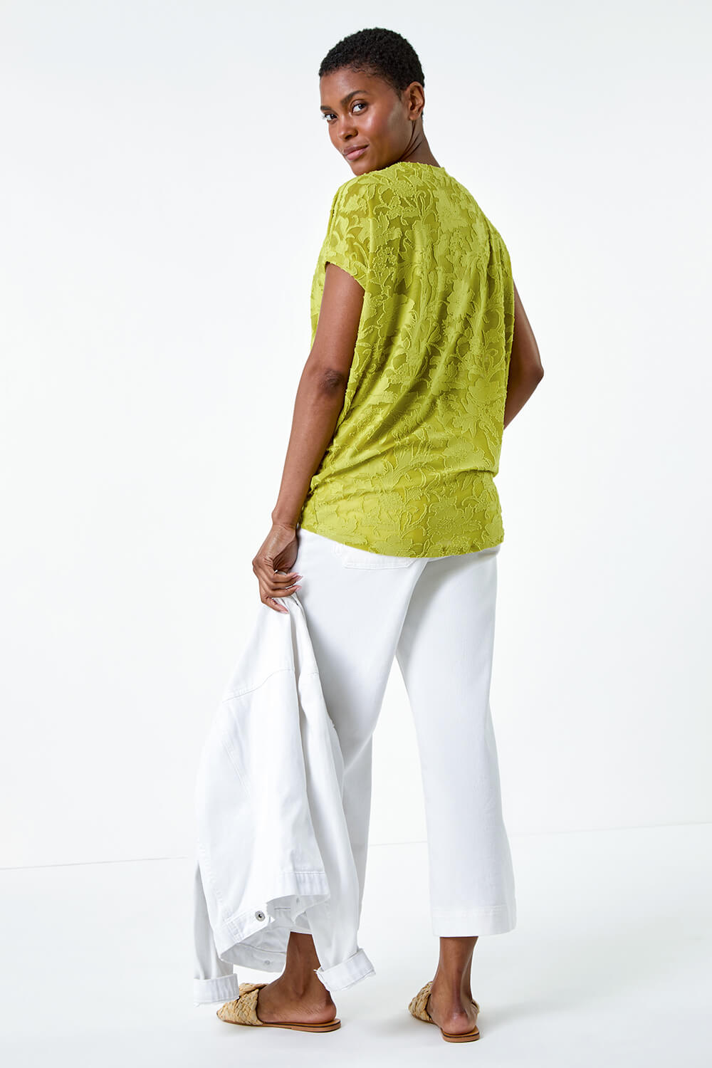 Lime Textured Floral Stretch Cocoon Top | Roman UK