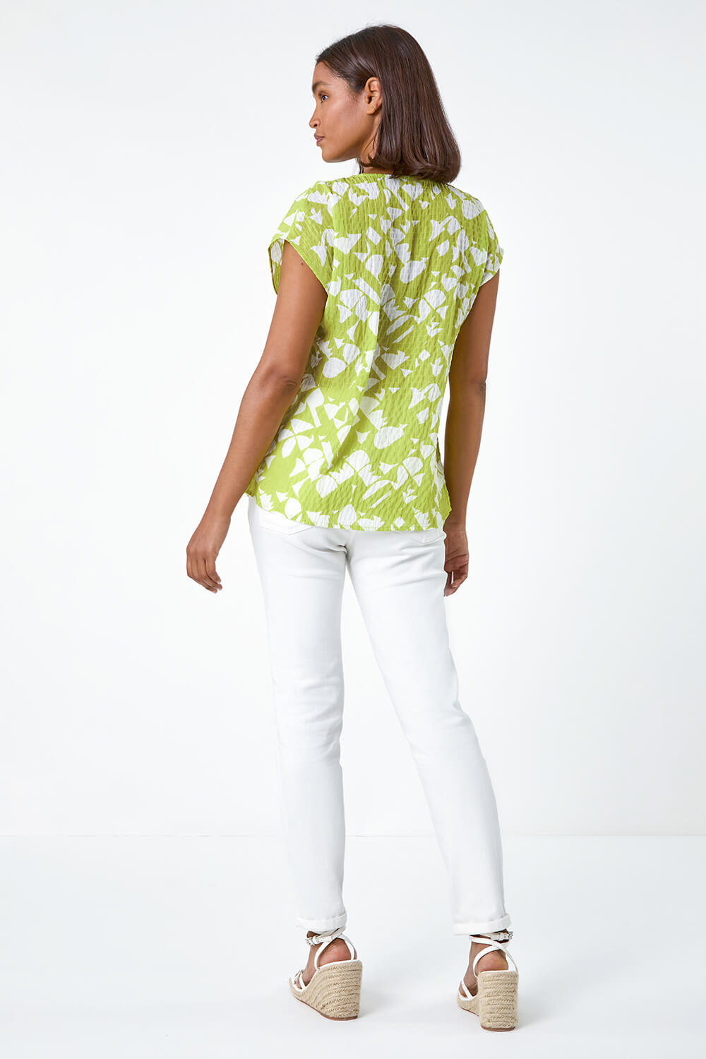 Lime Geometric Crinkle Textured Top | Roman UK