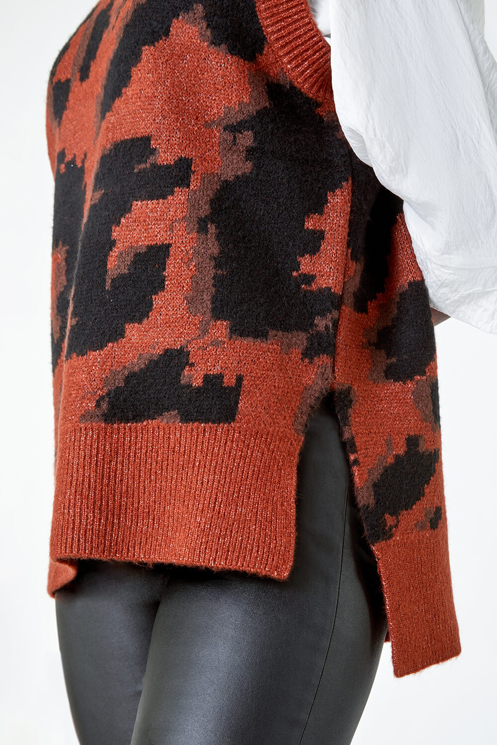 Rust Animal Print Knitted Stretch Vest | Roman UK