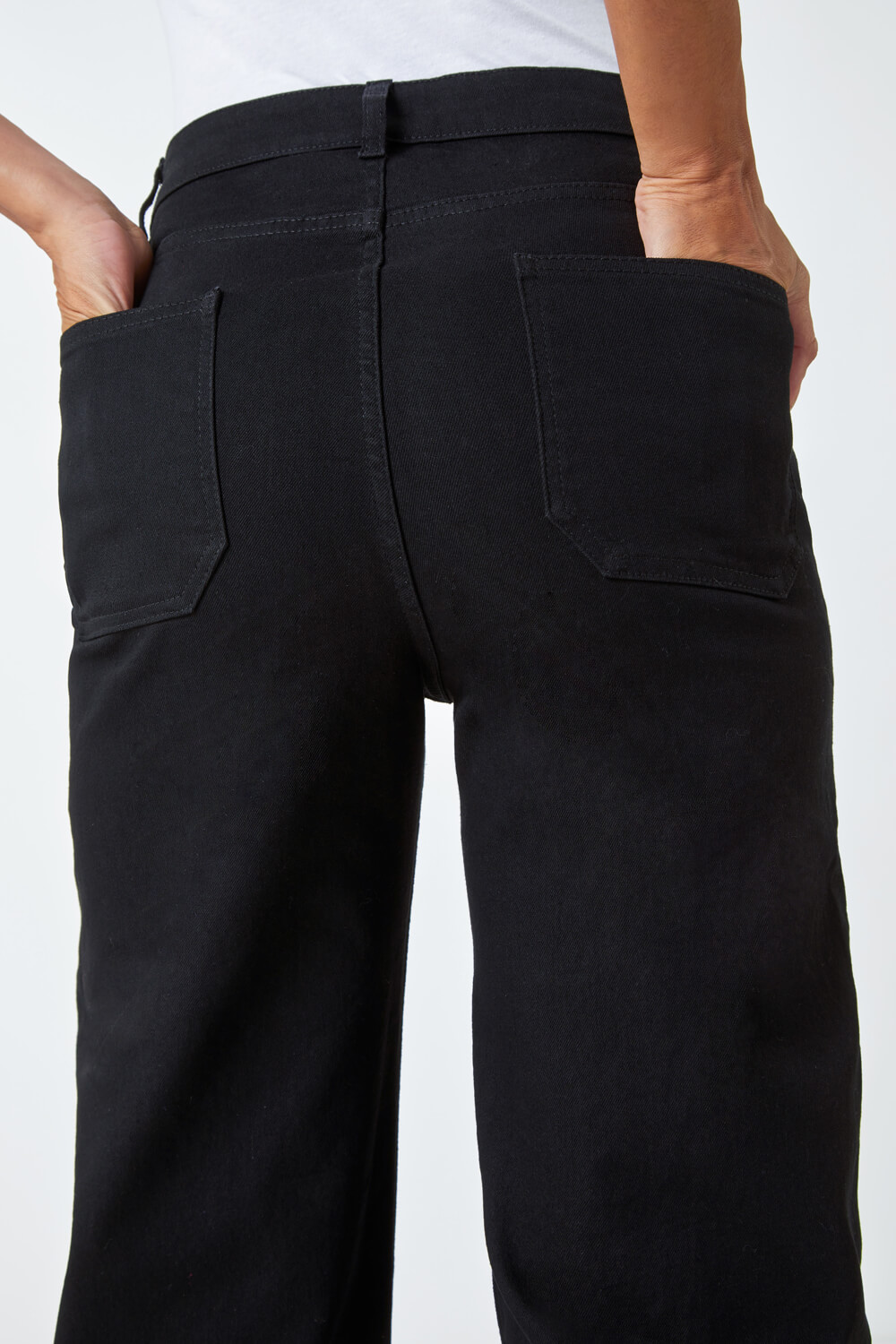Black Wide Leg Stretch Denim Jeans | Roman UK