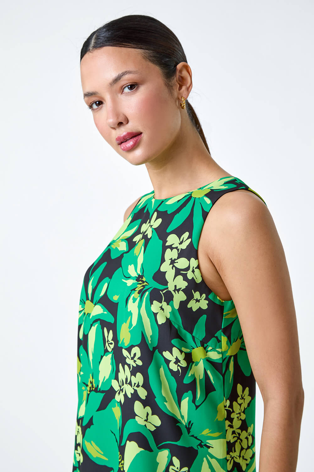Green Floral Print Double Layer Vest Top | Roman UK