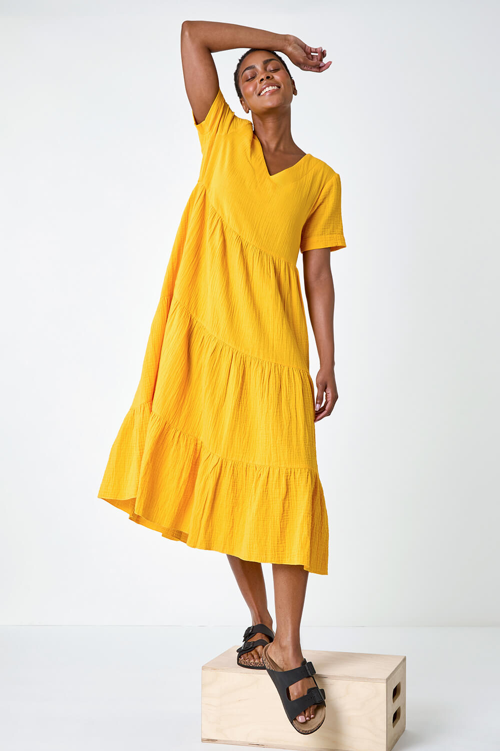 Mango Cotton Textured Tiered Midi Dress Roman UK Mango Cotton Textured Tiered Midi Dress Roman UK