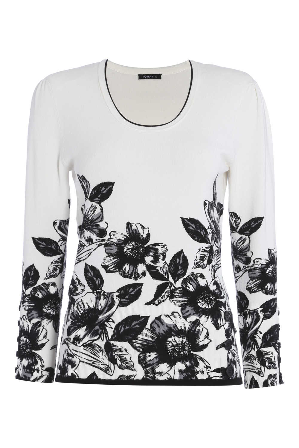 Floral Border Jumper in Ivory - Roman Originals UK