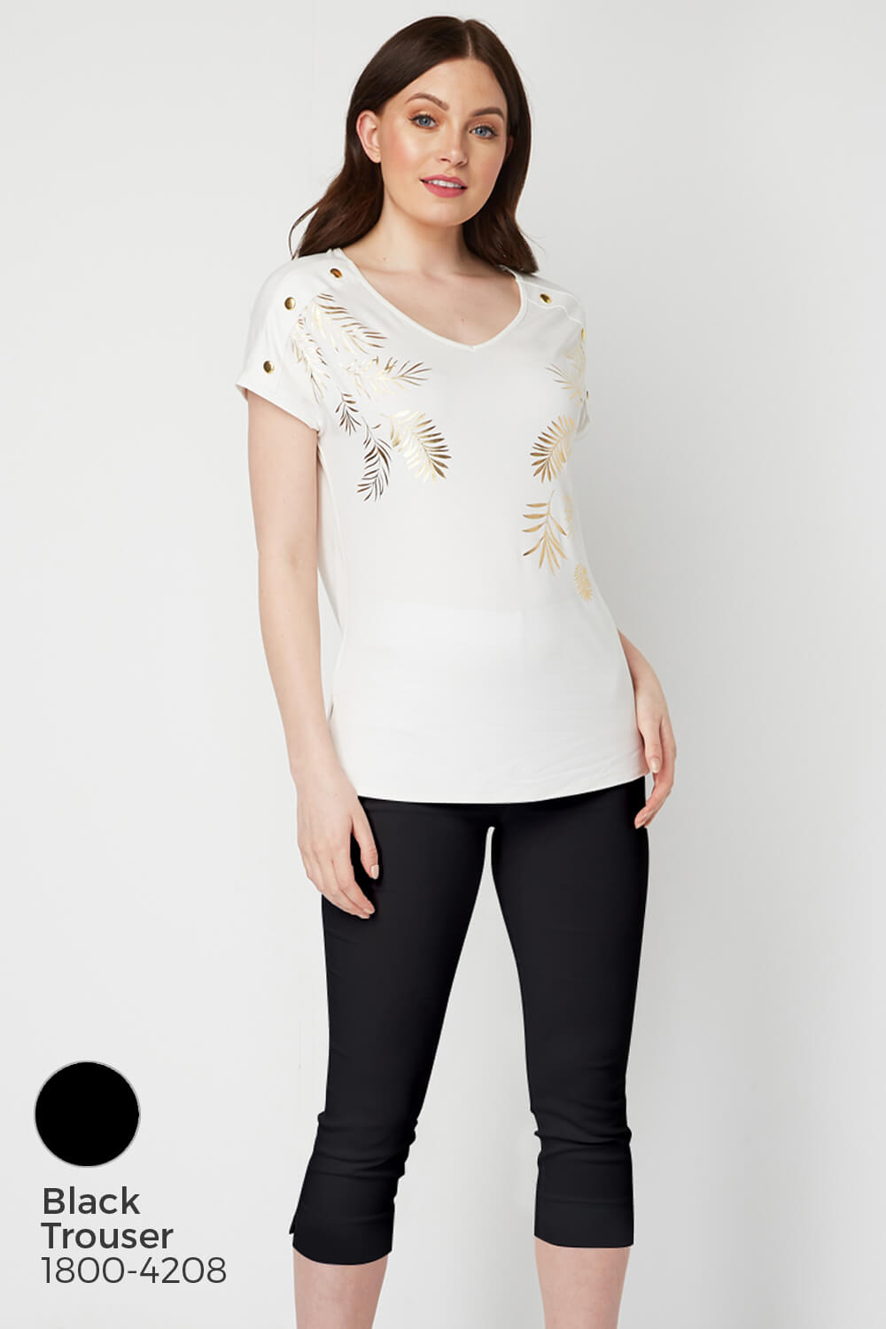 Foil Print Button Detail Top in Ivory - Roman Originals UK
