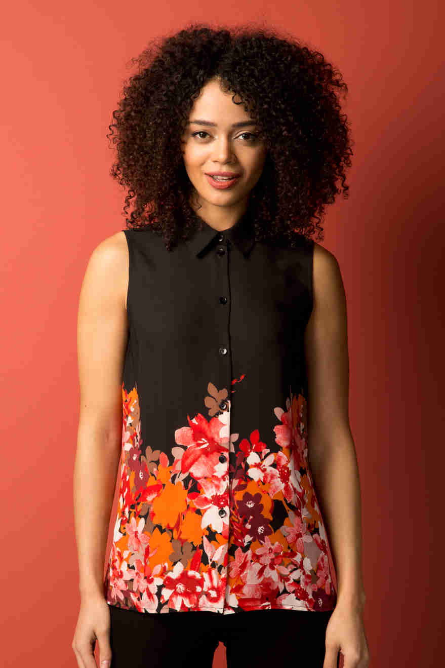 Floral Border Print Blouse in Orange - Roman Originals UK