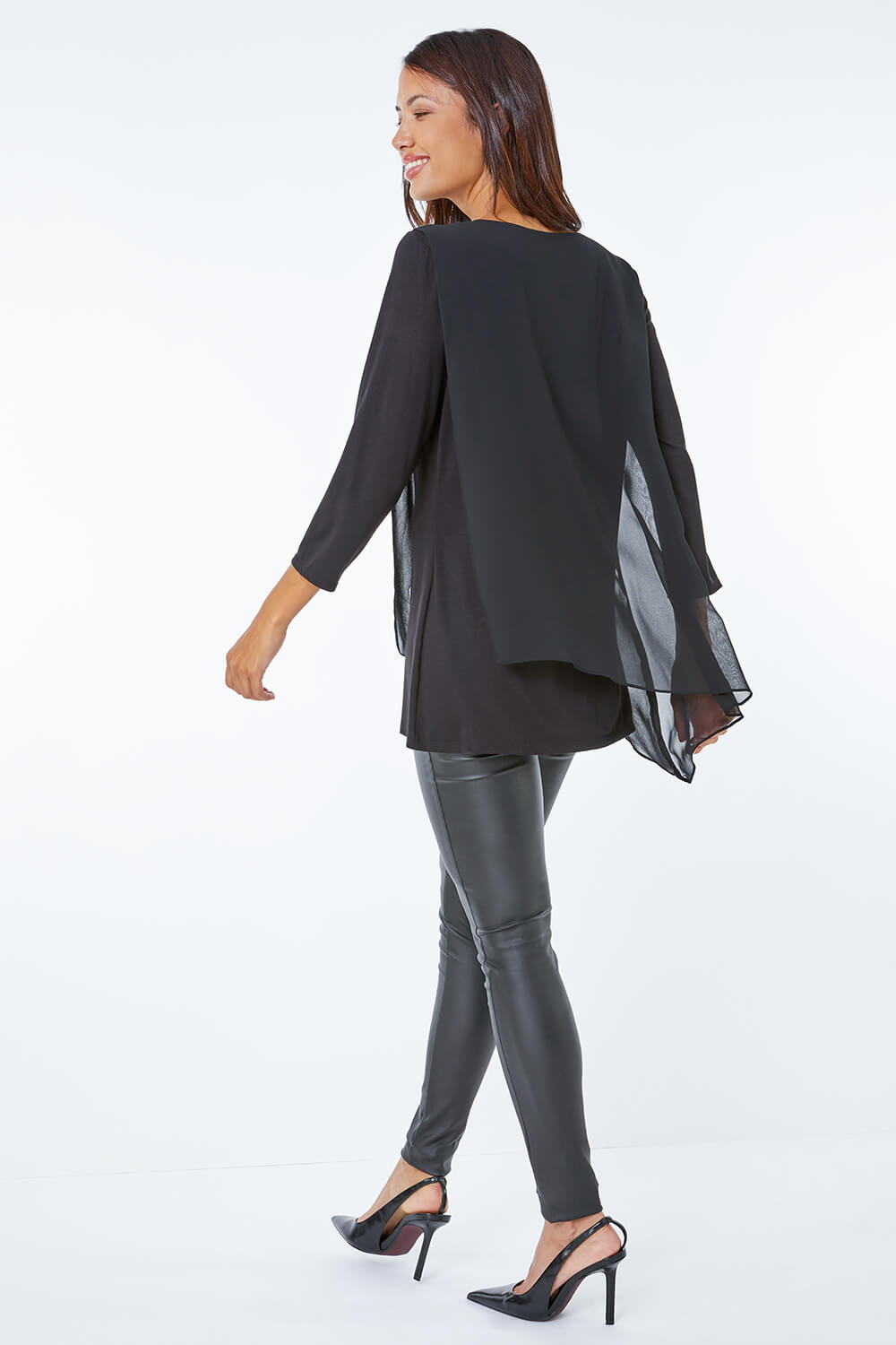Embellished Chiffon Overlay Top in Black - Roman Originals UK