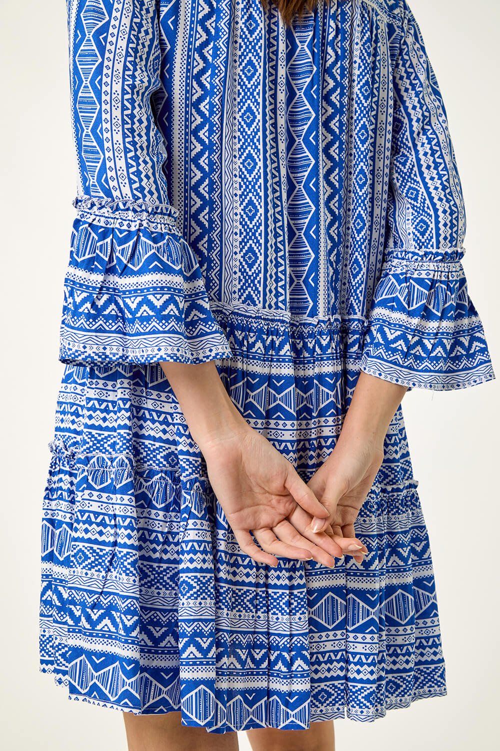 Royal Blue Aztec Print Frill Smock Dress | Roman UK