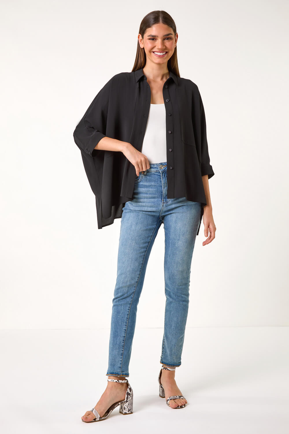 Black Relaxed Smart Stretch Shirt | Roman UK