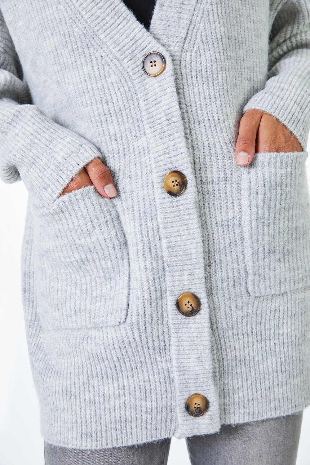 Relaxed Longline Cardigan in Grey - Roman Originals UK