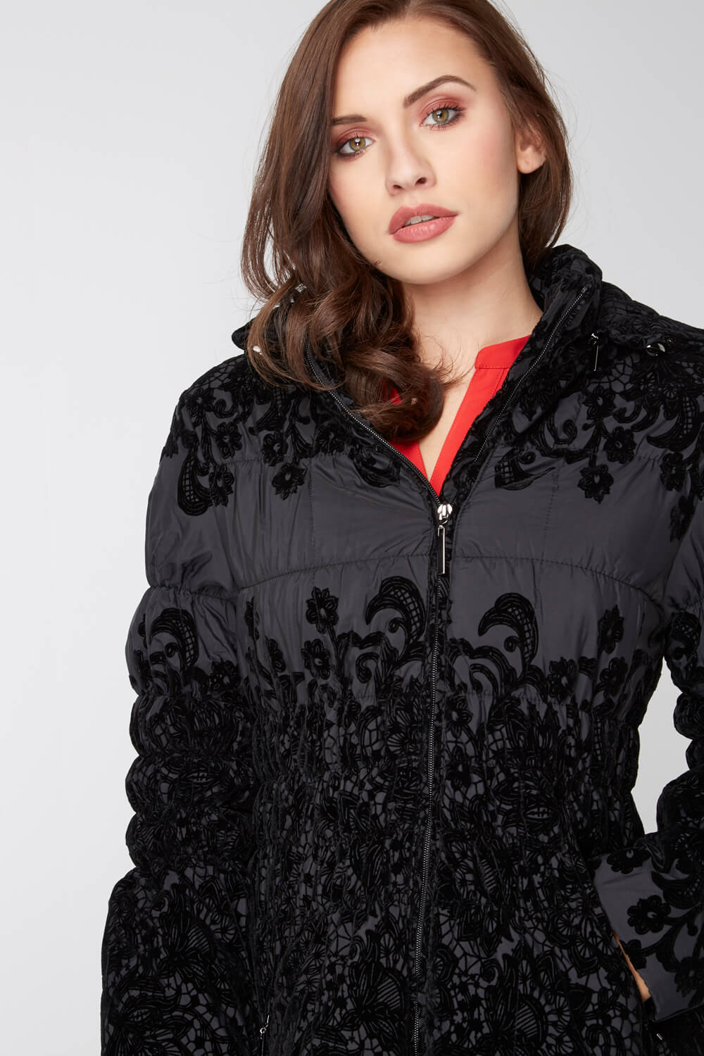 Quilted Flock Parka Coat in Black - Roman Originals UK