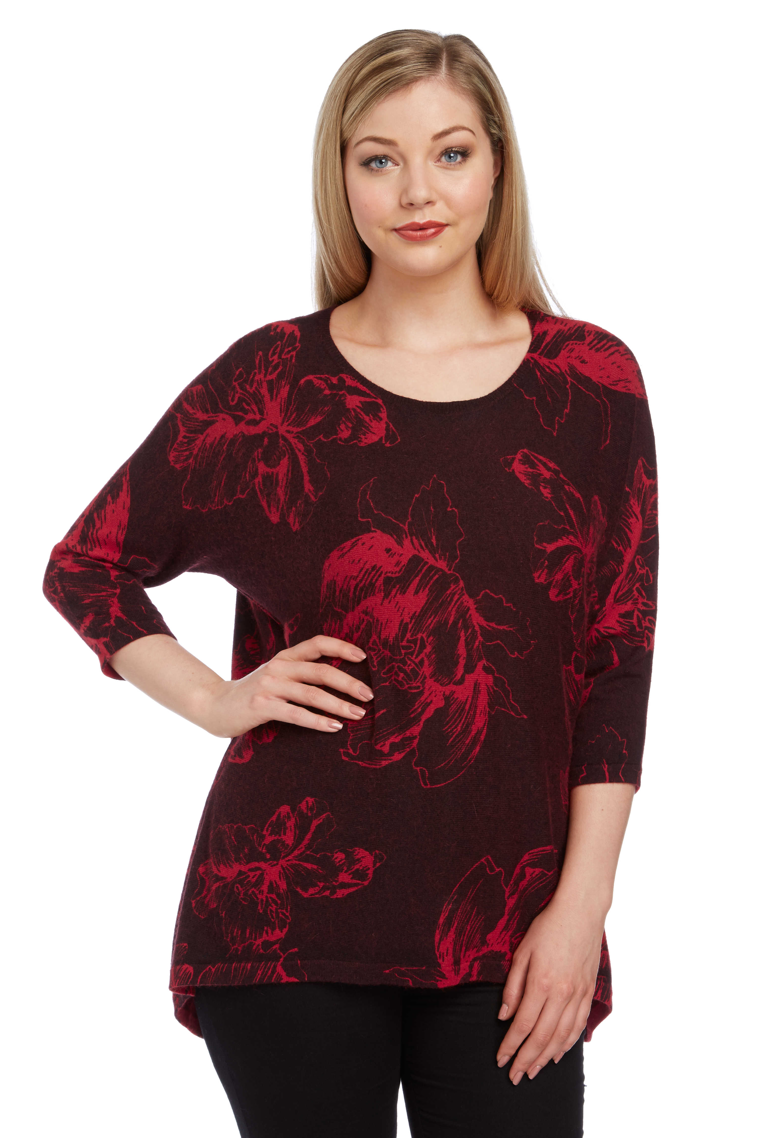 Floral Knitted Tunic in Red - Roman Originals UK