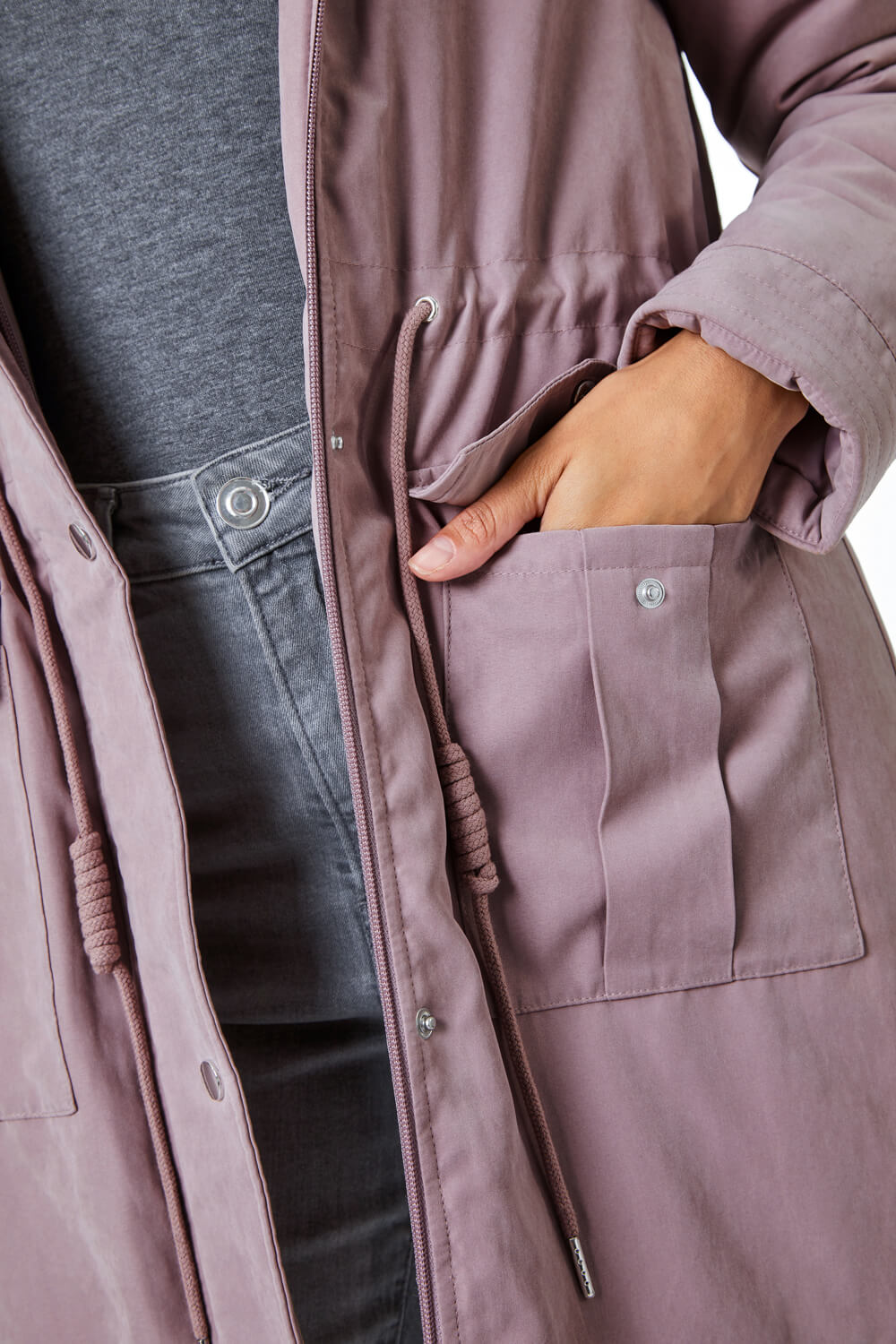 Faux Fur Trim Padded Parka Coat in Light Pink - Roman Originals UK