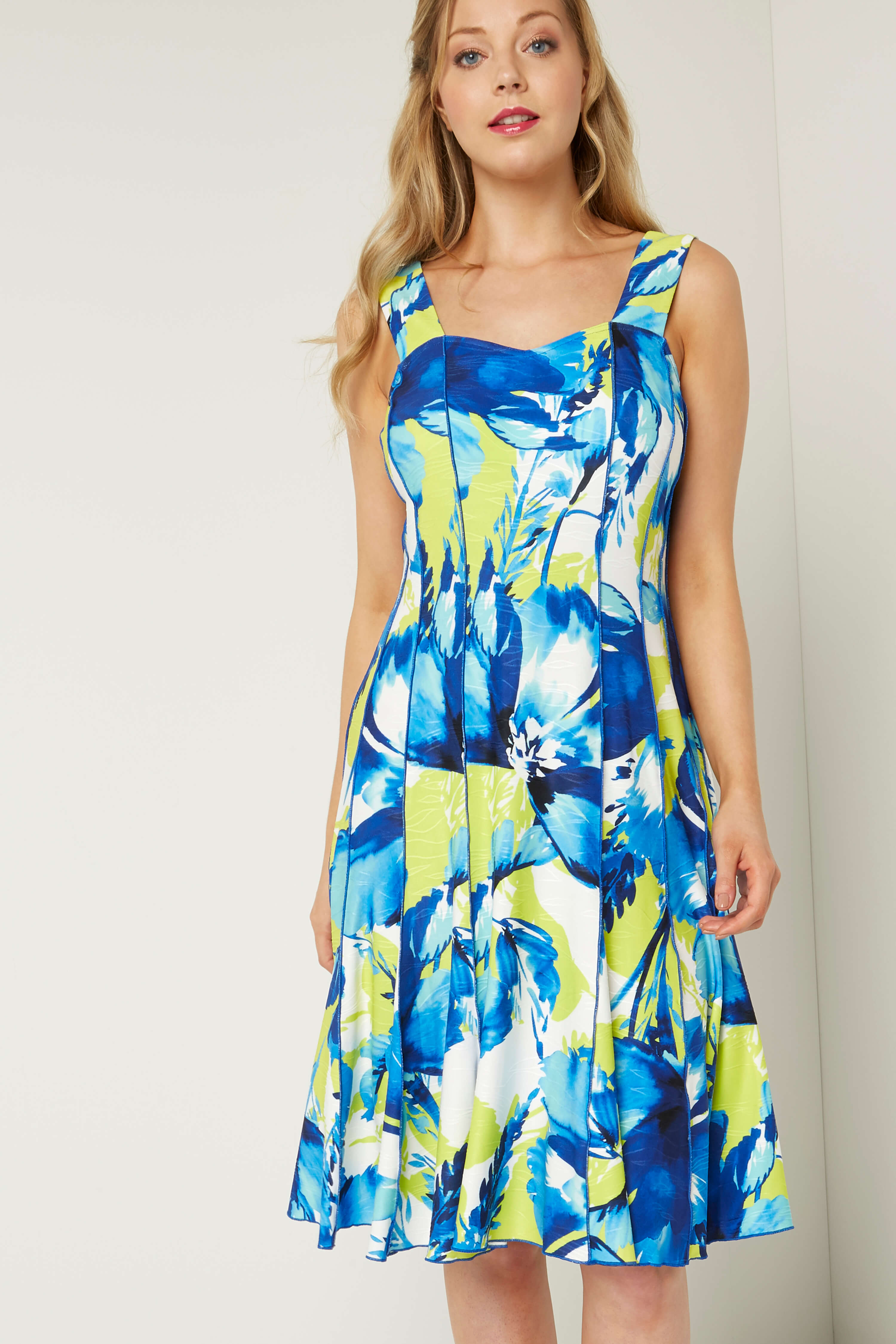 Floral Printed Panel Dress in LIME - Roman Originals UK