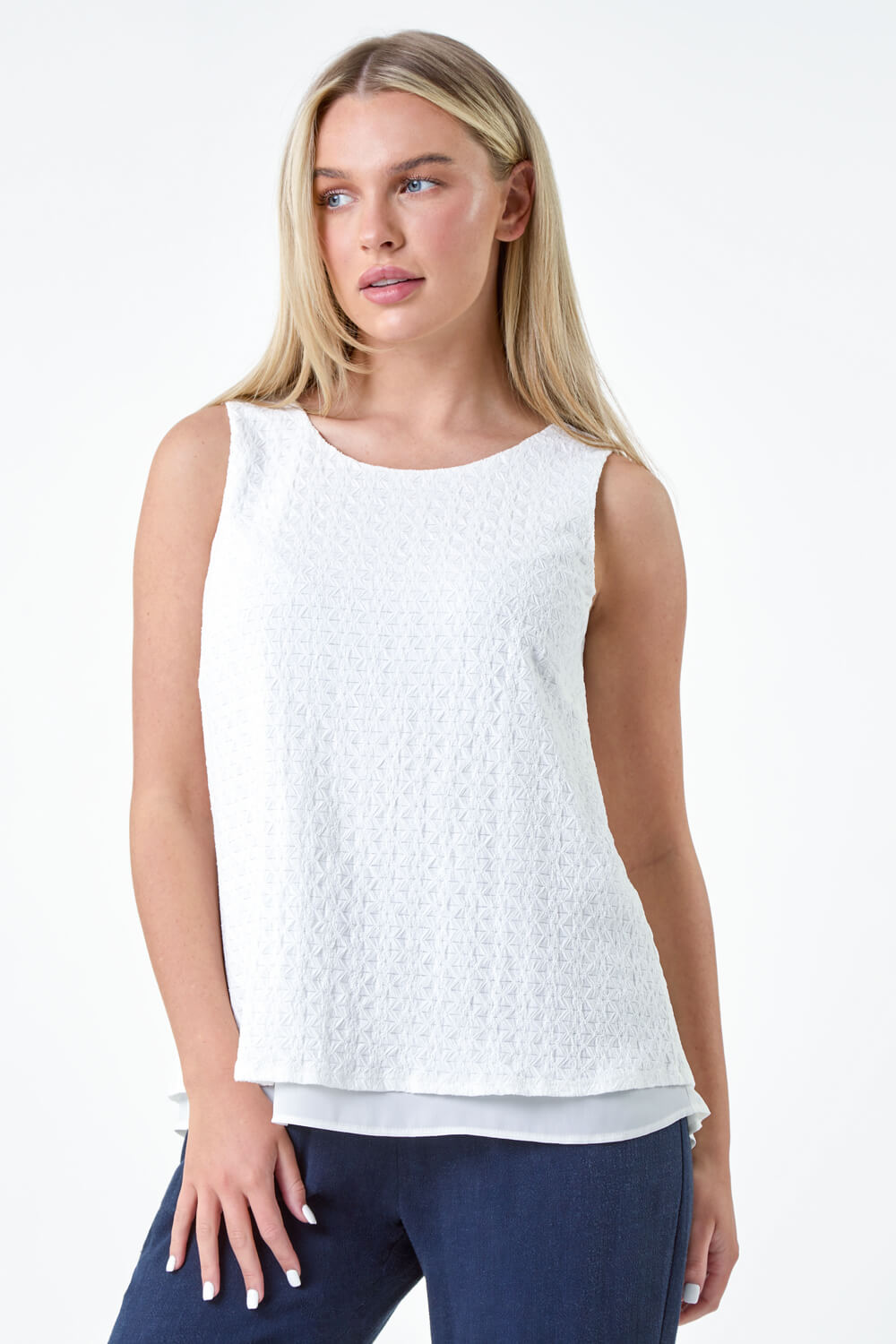 White Petite Double Layer Knit Stretch Top | Roman UK