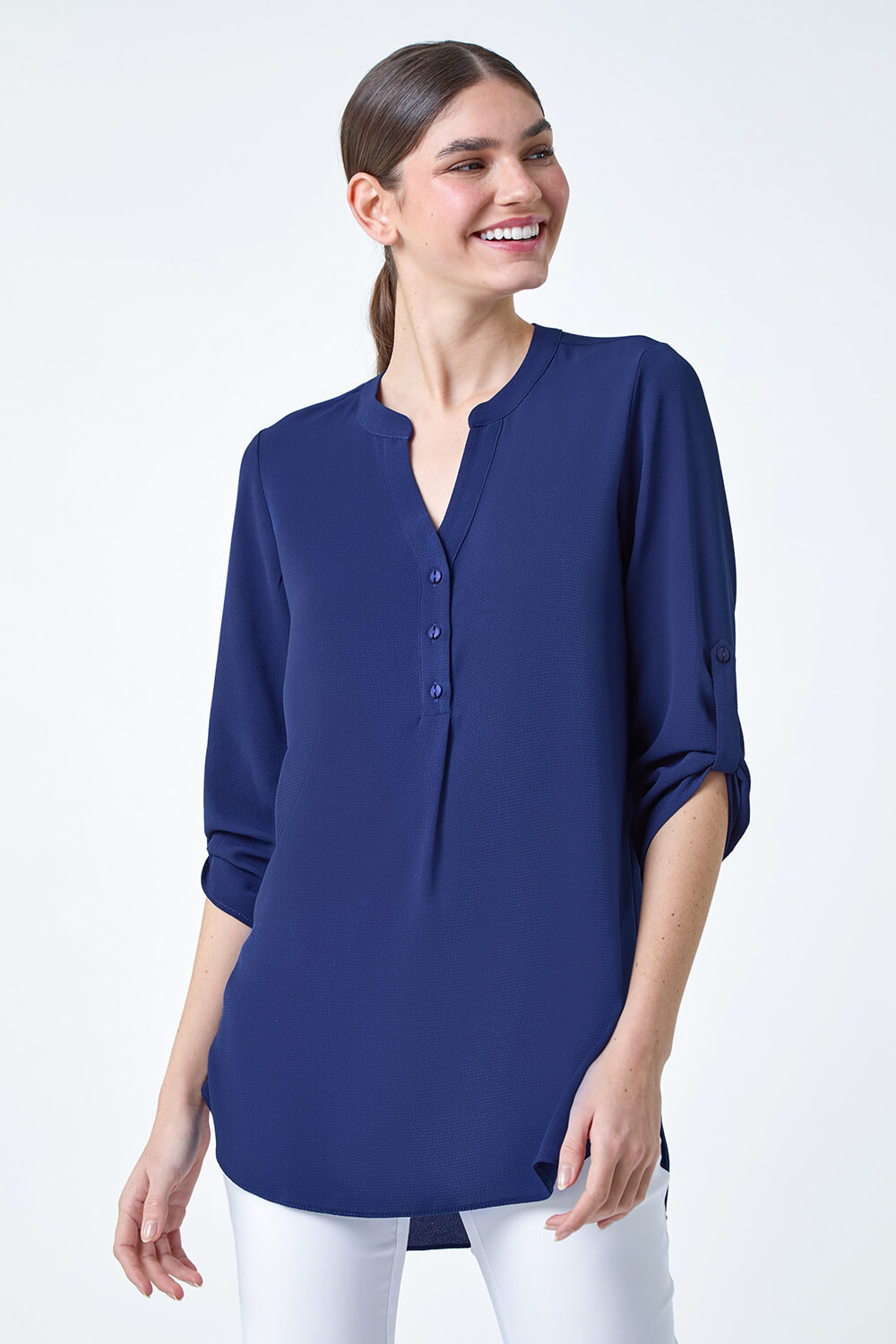 Royal Blue Longline Tunic Stretch Blouse | Roman UK