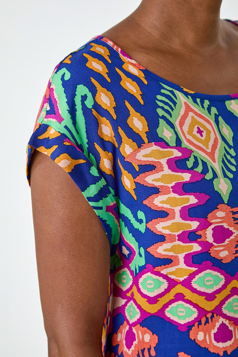 Blue Aztec Print Short Sleeve Top | Roman UK