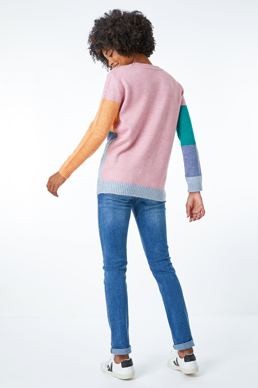 Crew Neck Colourblock Jumper in Pink - Roman Originals UK