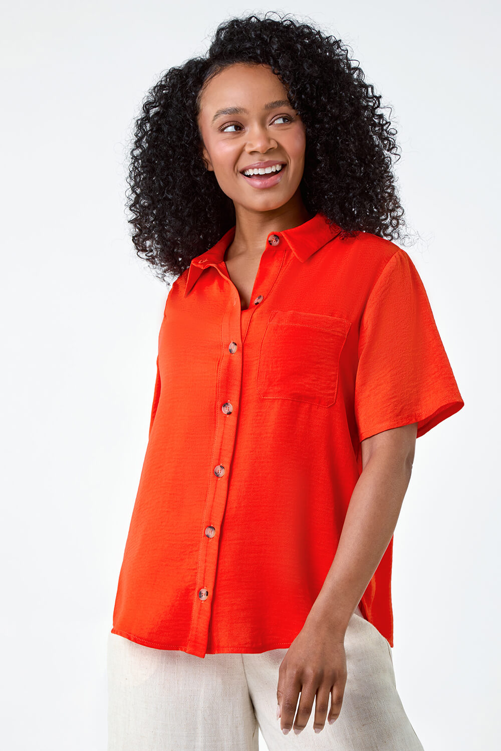 Orange Petite Button Up Pocket Shirt | Roman UK
