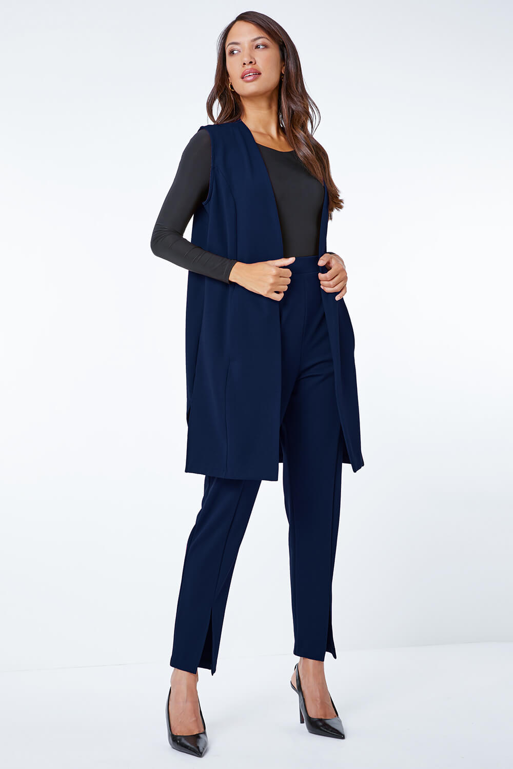 Premium Stretch Sleeveless Jacket in Midnight Blue - Roman Originals UK
