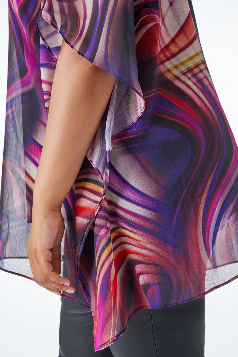Curve Swirl Print Chiffon Top in Purple - Roman Originals UK