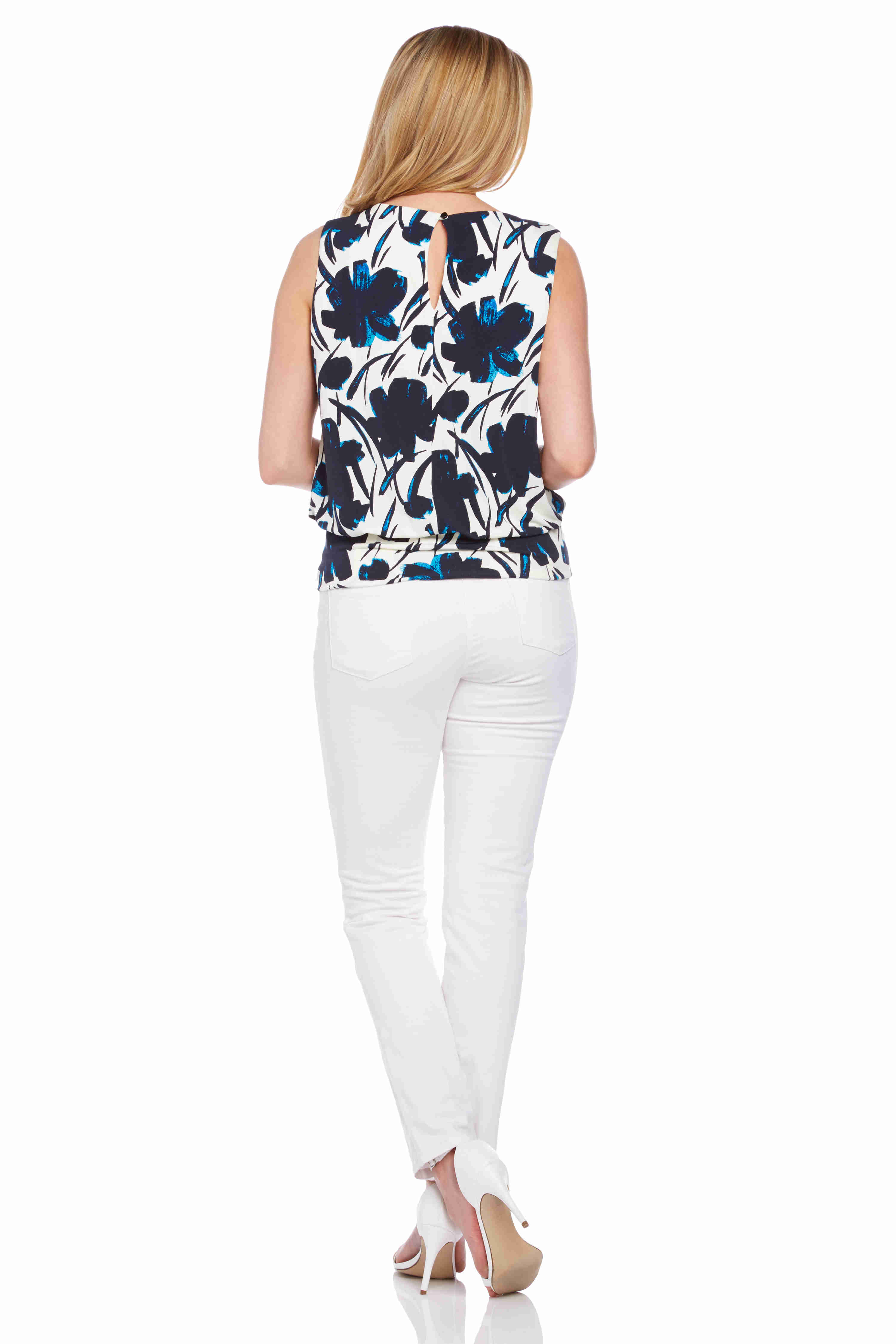 Floral Half Moon Collar Top in Navy - Roman Originals UK