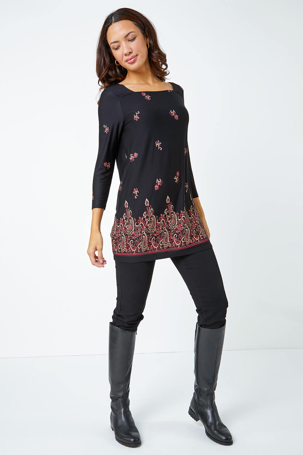 Paisley Border Print Tunic Top in Copper - Roman Originals UK