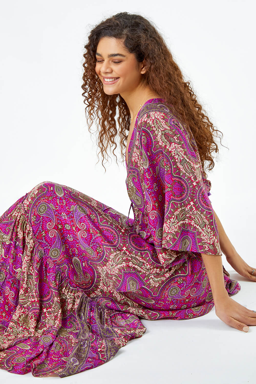 Fuchsia Paisley Print Boho Maxi Dress | Roman UK
