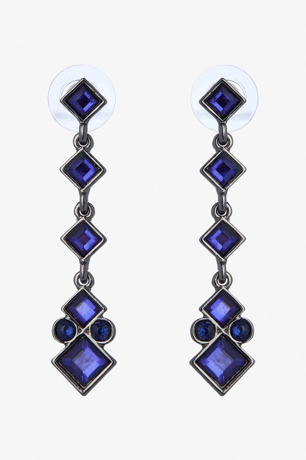 Square Jewel Dangle Drop Earrings in Navy - Roman Originals UK