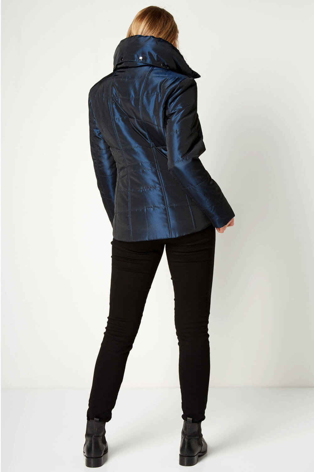 Iridescent Padded Coat in Midnight Blue - Roman Originals UK