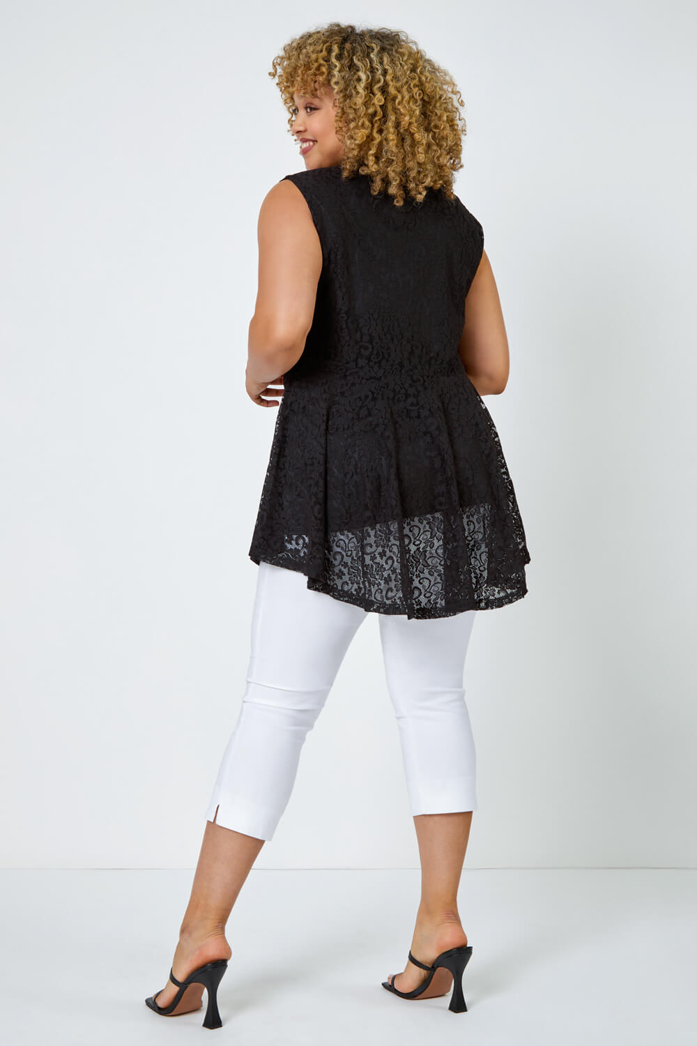Black Curve Zip Detail Lace Top | Roman UK