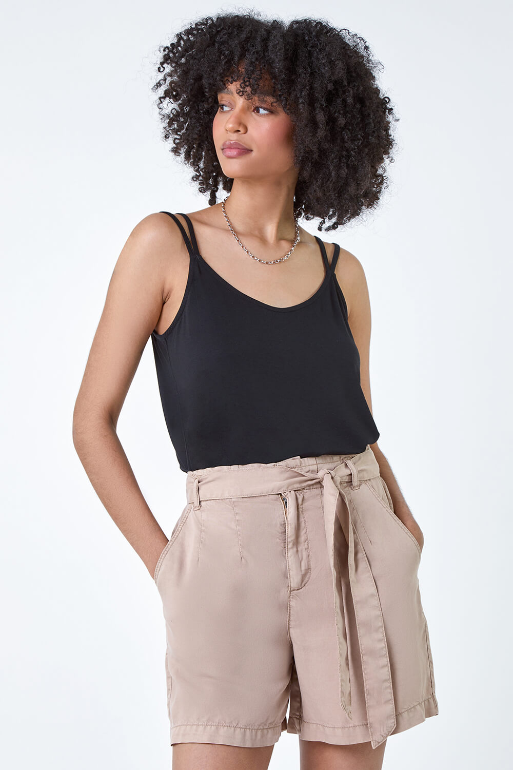 Black Plain Double Strap Stretch Vest Top | Roman UK