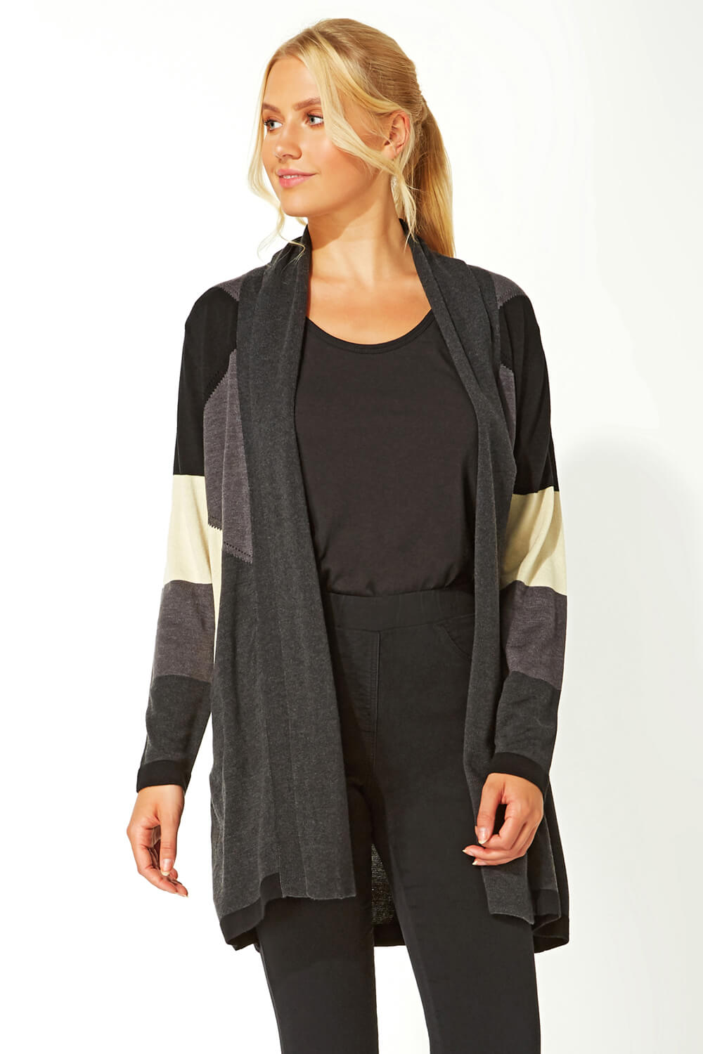 Colour Block Cardigan in Grey - Roman Originals UK