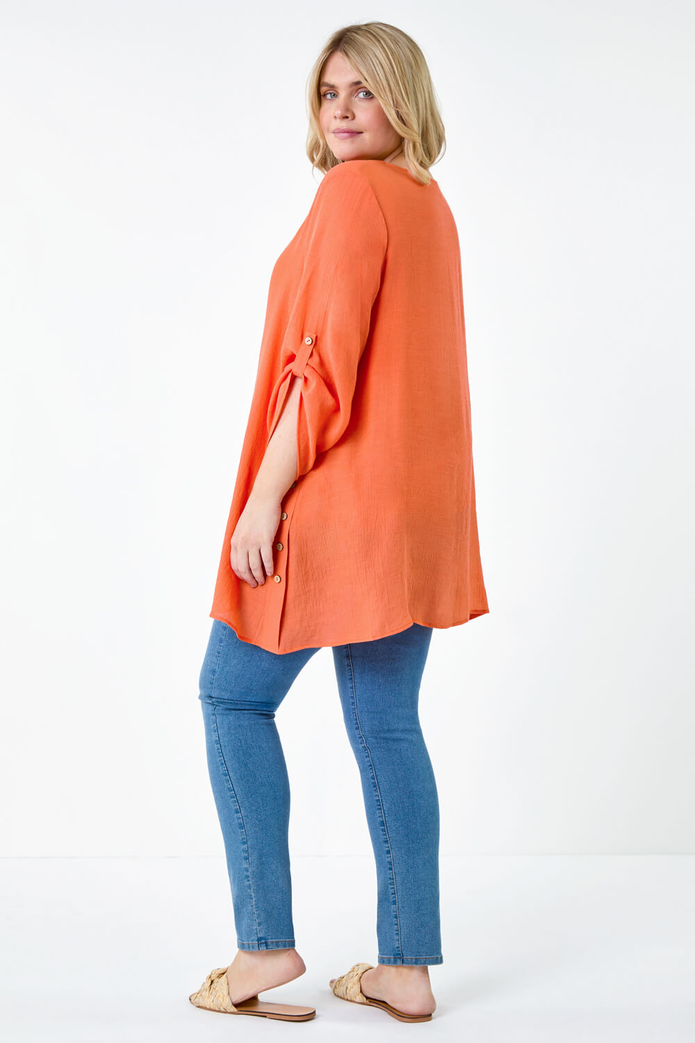Orange Curve Button Detail Woven Top | Roman UK