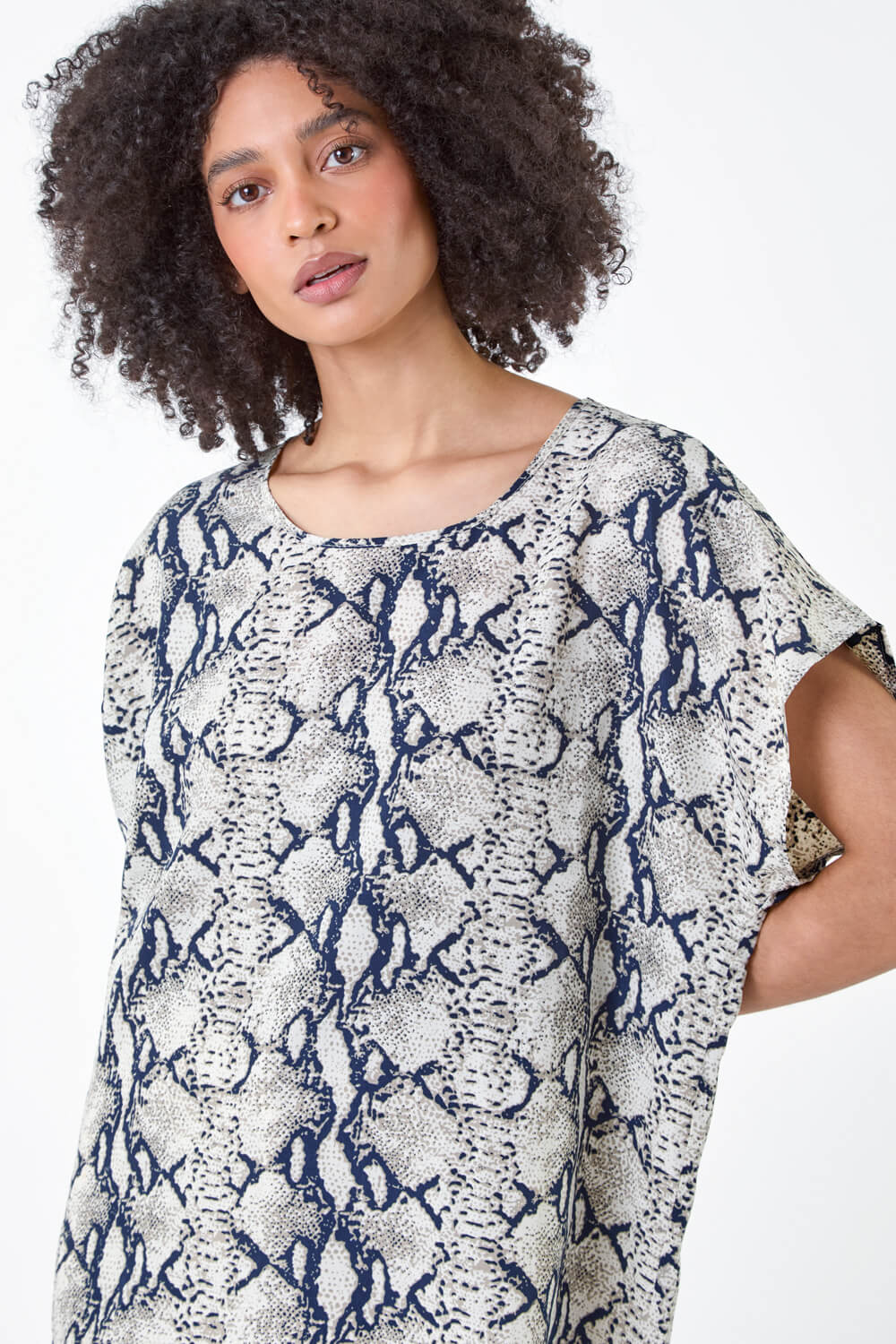 Grey Snake Print Woven Top | Roman UK